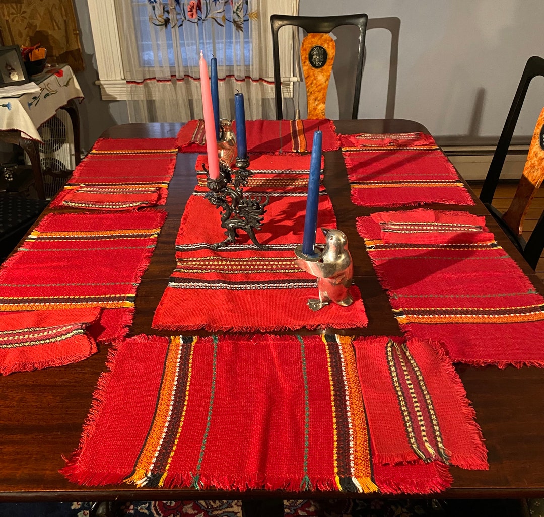 Authentic 1970's ROMANIAN Table Setting Runner, 6 Placemats and 6 ...