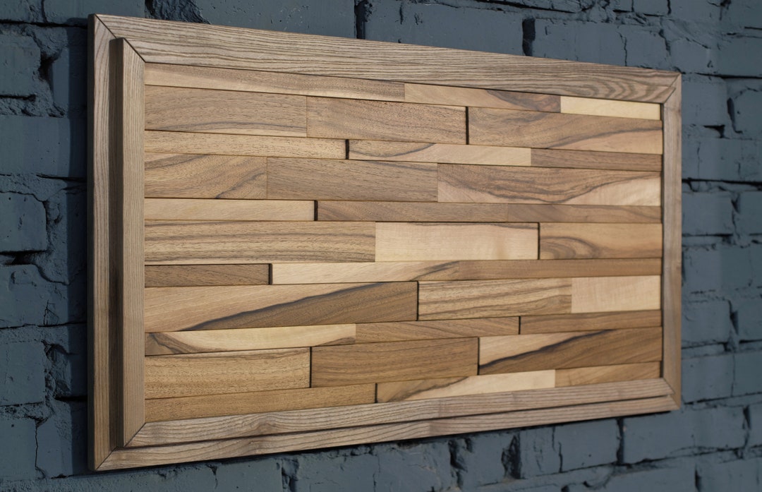 Walnut Wood Plank Wall Art Panel – Rustic Wall Decor (35x19.6x1.2 ...