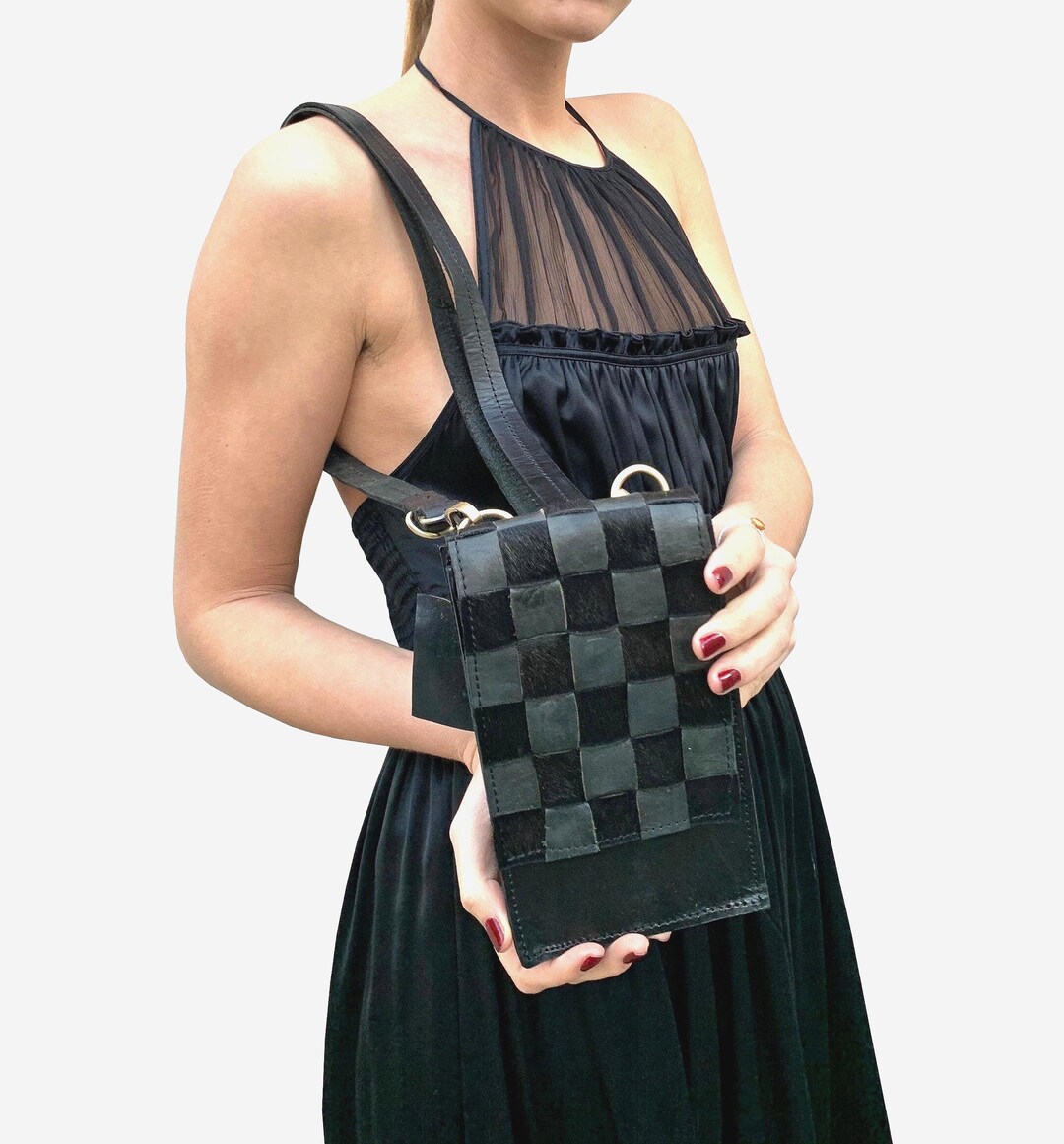 Checkers Mini Leather Flap-top Purse, Handmade Women Small Bag, Boho ...