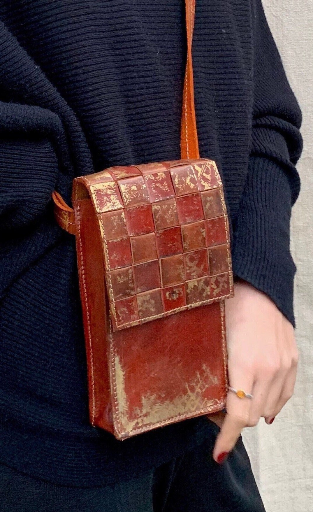 Checkers Mini Leather Flap-top Purse, Handmade Women Small Bag, Boho ...