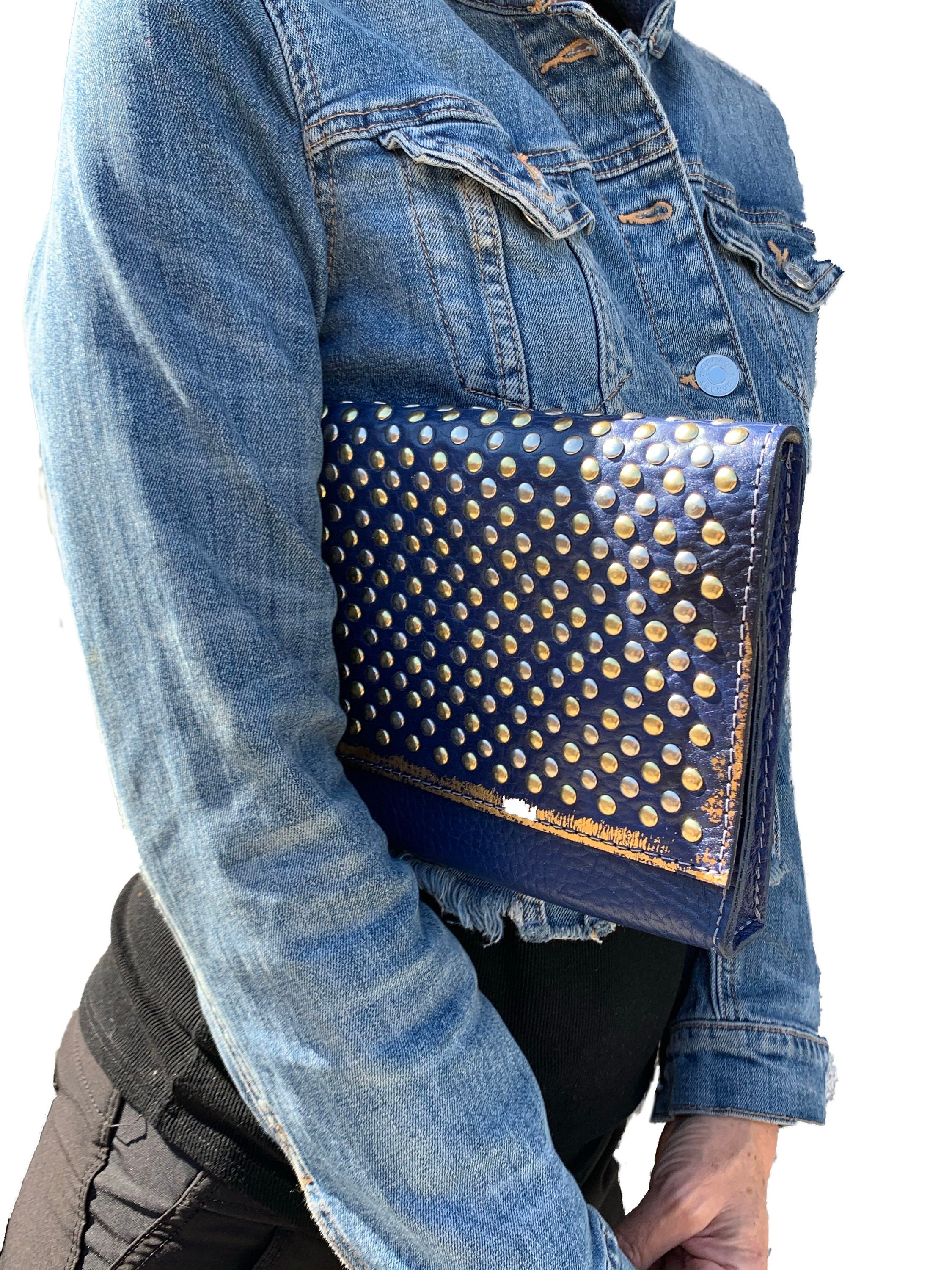Blue Clutch Studded Leather Clutch Day Clutch Artisanal - Etsy