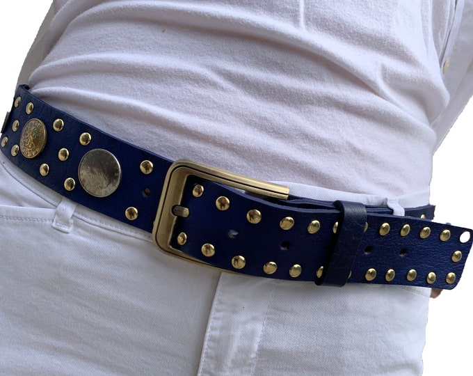 Silver Concho Leather Belt//hip Belt// Charro Style Belt// Western Belt ...