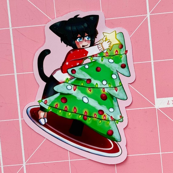 Christmas Catboy Tree Decorating Matte Vinyl Sticker - Etsy