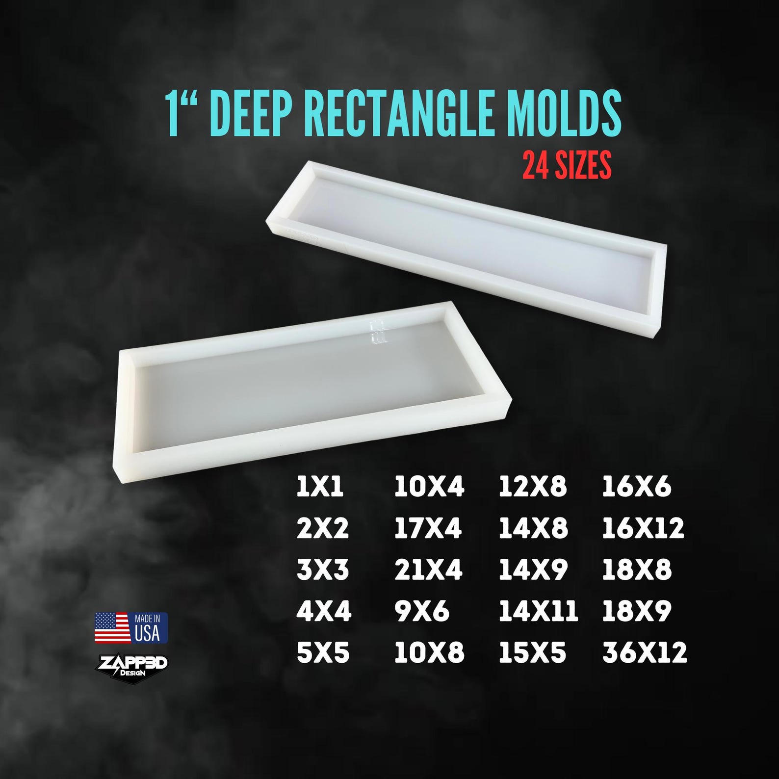1" Deep Rectangle Silicone Mold | 24 SIZES | Coaster Mold, Floral ...