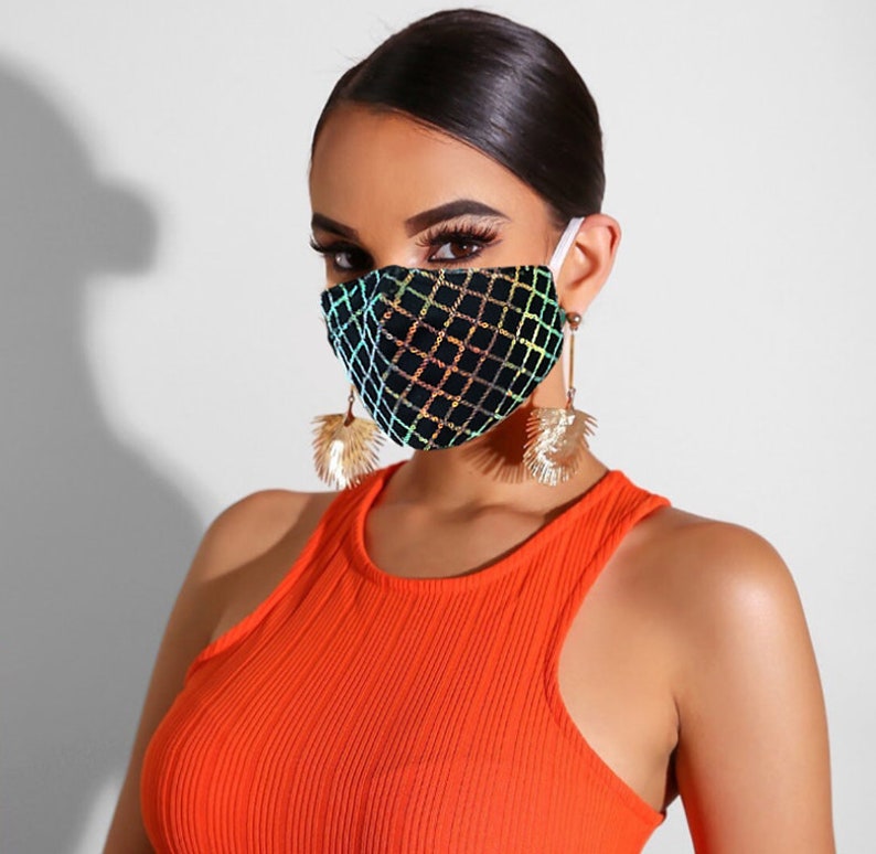 Sequin Glitter Face Mask Lace Sequins Stylish Face Masks Etsy