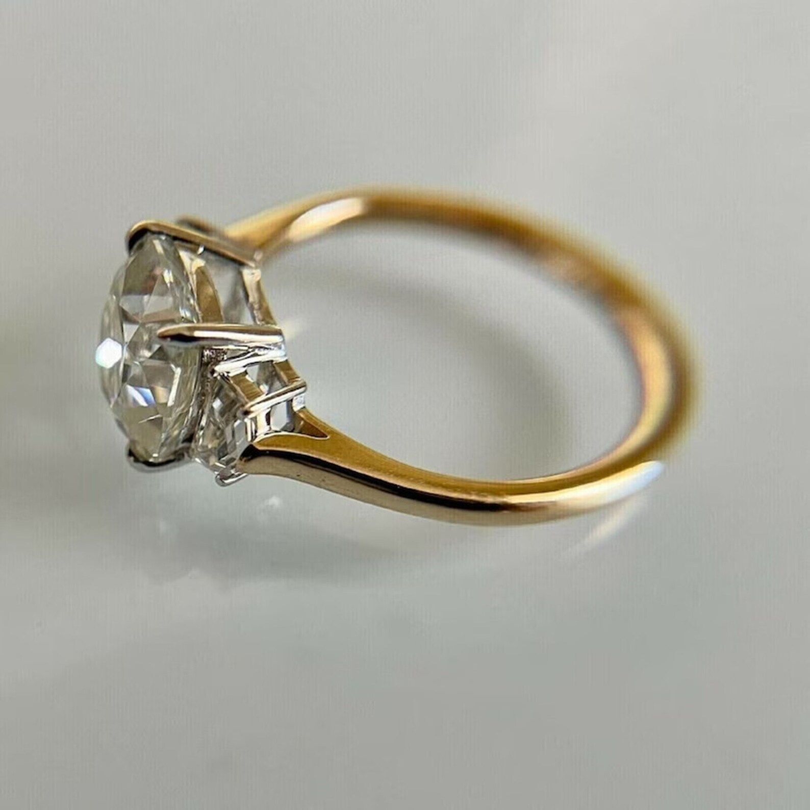 Vintage Style Three Stone Ring, Old Mine & Fancy Cut CZ Stone Ring for ...