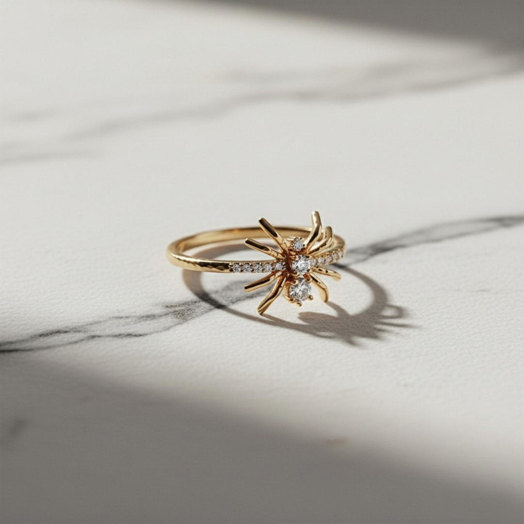 Dainty Spider Ring, Witchy Halloween Jewelry, Round CZ Stone Minimalist ...