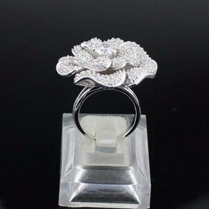 Elegant Flower Inspired Ring / Pave Set Round Cut CZ Stone Cocktail ...