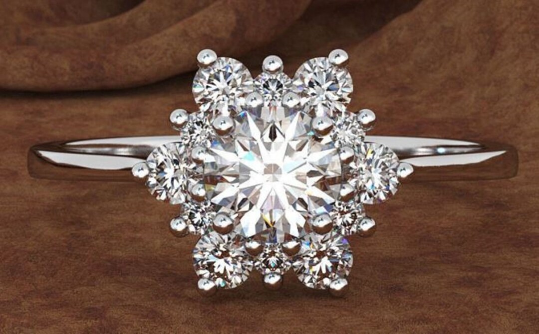 Round CZ Stone Snowflake Design Engagement Ring, Women Girls Fashion ...