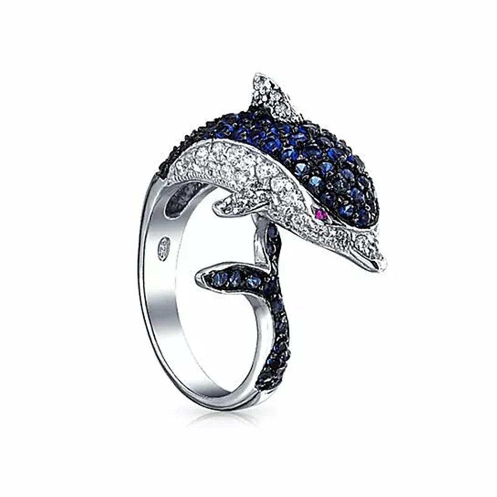 Sapphire "dolphin" Ring, Ocean Sea Jewelry, Animal Inspired Ring for ...