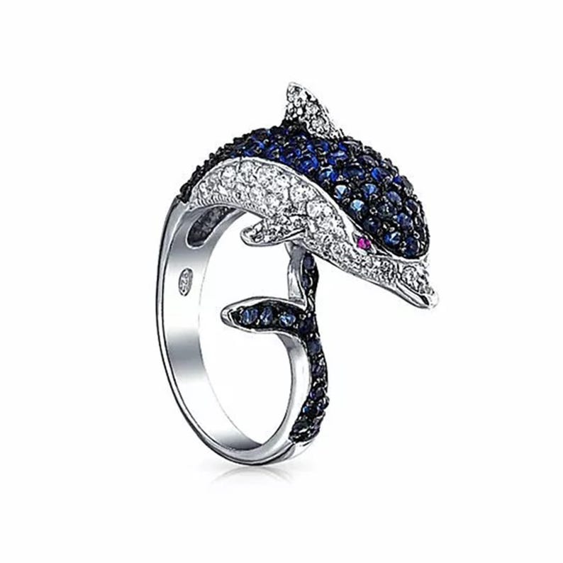 Sapphire "dolphin" Ring, Ocean Sea Jewelry, Animal Inspired Ring for ...