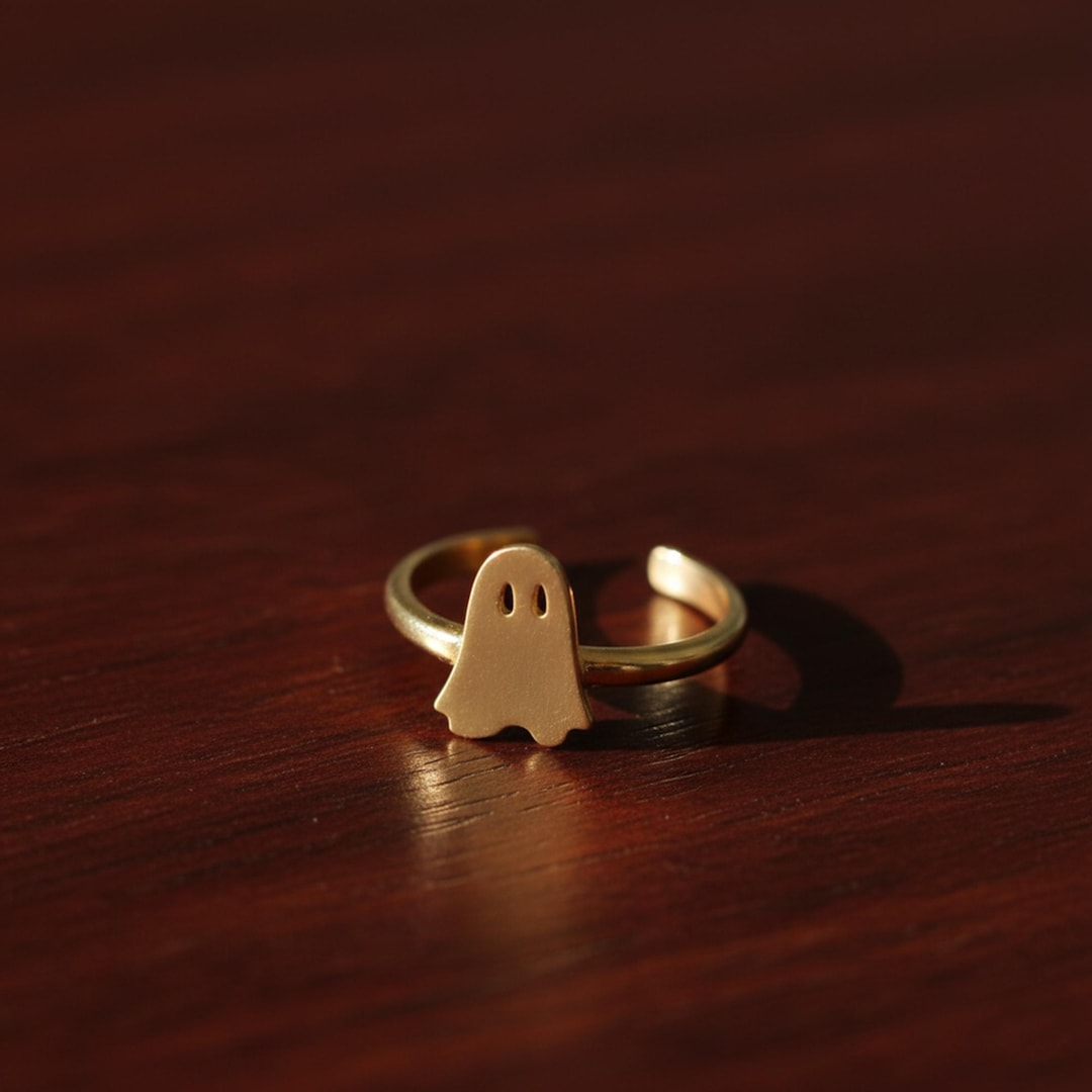 Tiny Ghost Ring, 14K Gold Halloween Ghost Ring, Snap-chat Emoji Ring ...