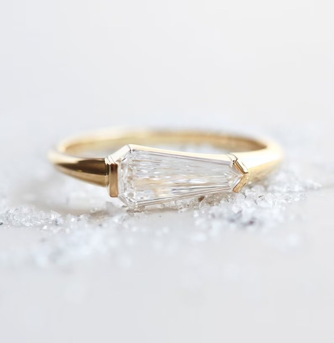 Fancy Cut Diamond Ring / Solitaire Engagement Ring / 10/14/18K Gold ...