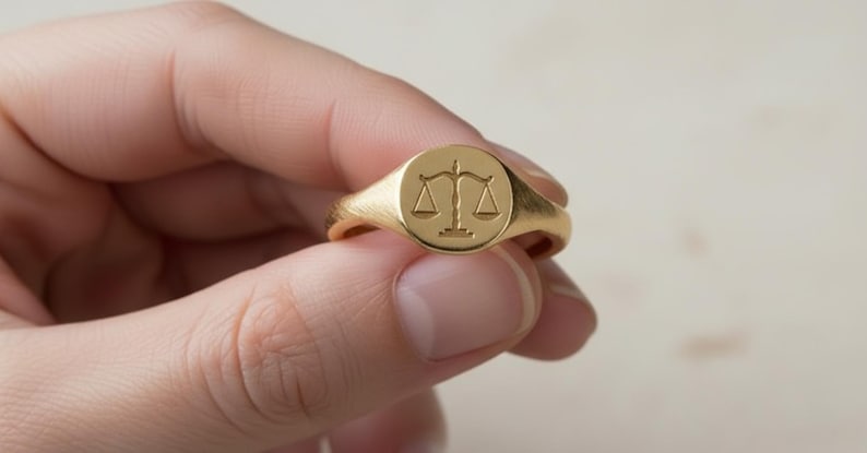 Zodiac Libra Ring, Scales of Justice Ring, 14K Yellow Gold Libra Scale ...