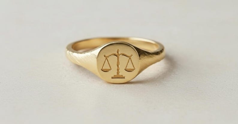 Zodiac Libra Ring, Scales of Justice Ring, 14K Yellow Gold Libra Scale ...