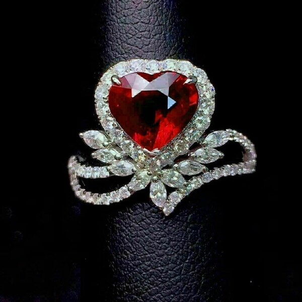 Heart Shaped Ruby Ring With Diamonds - Etsy