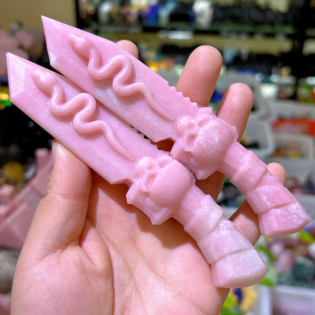 5.7" Natural Pink Opal Knife,crystal Hand-carved Snake Skull Knife,quartz Crystal Knife,crystal ...
