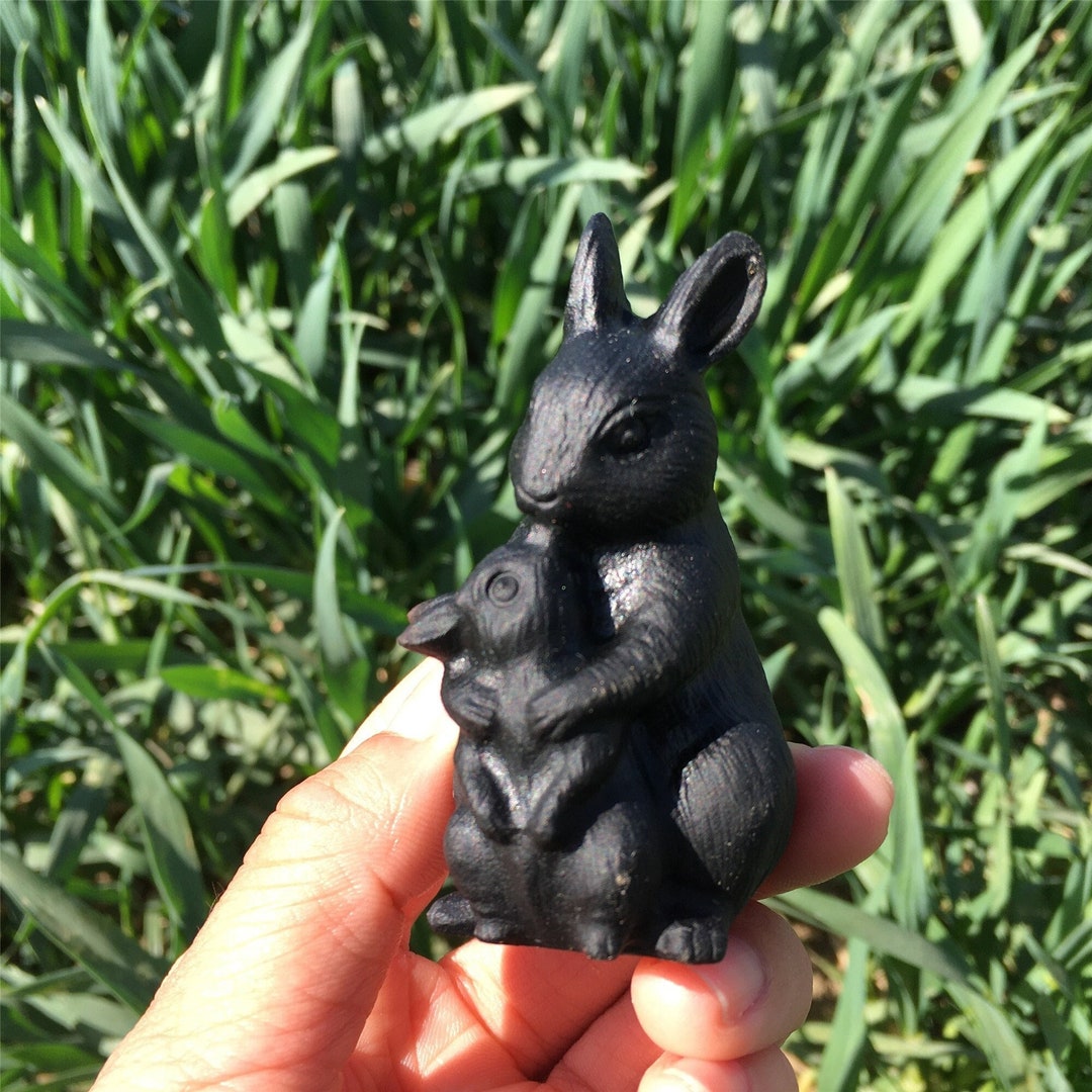 1PC Natural Obsidian Mother and Baby Rabbit,quartz Crystal Rabbit ...