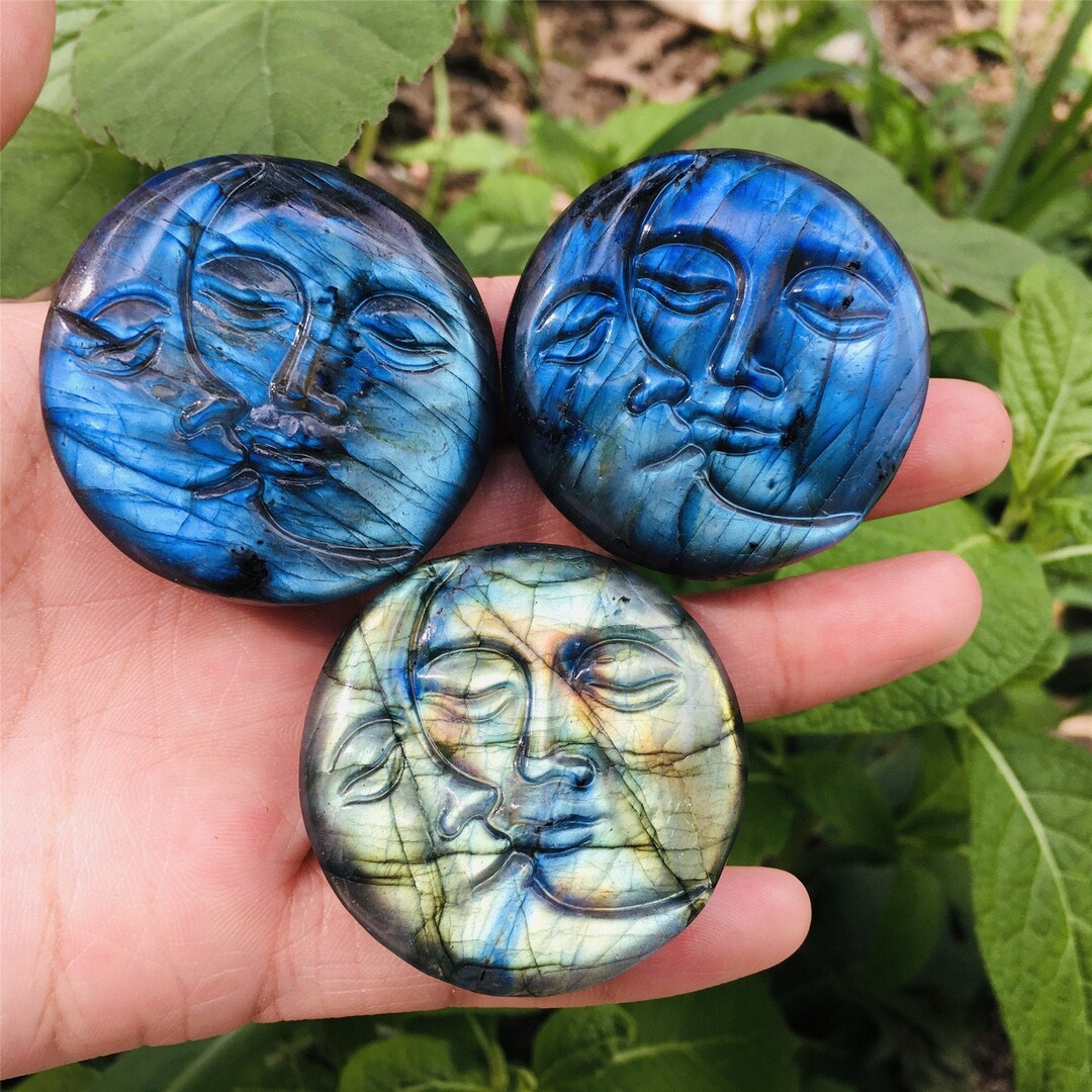 1PC Natural Labradorite Sun Moon,quartz Crystal Sun Moon,crystal Carved ...