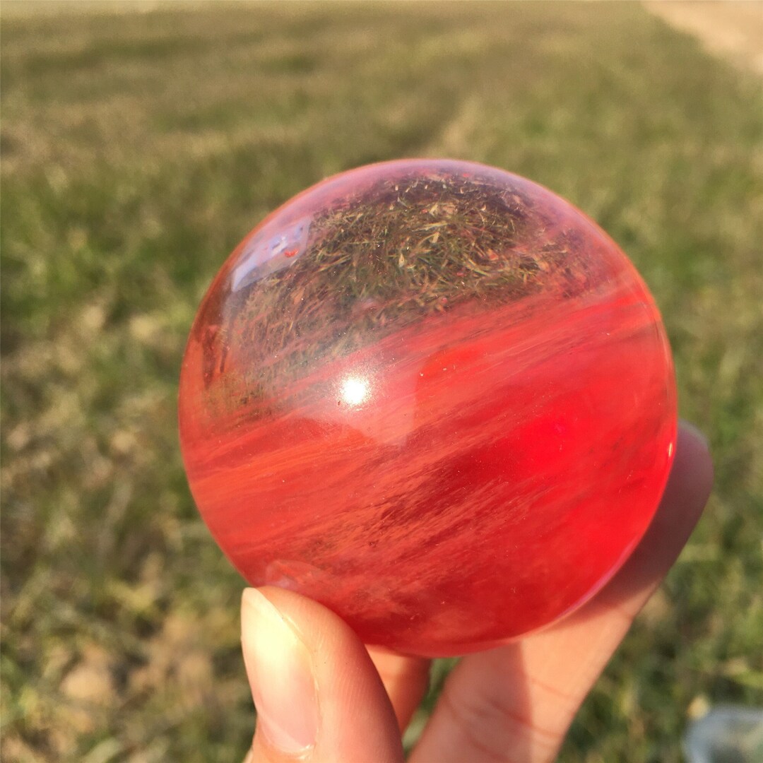 1PC 50mm Red Melting Stone Sphere,quartz Crystal Ball,mineral Specimen ...