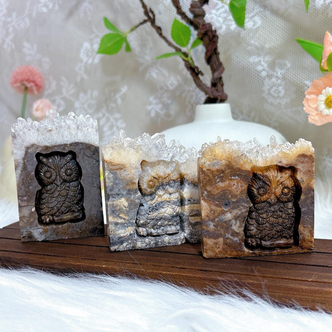 Natural Quartz Cluster Owl,crystal Quartz Owl,mineral Specimen,home ...