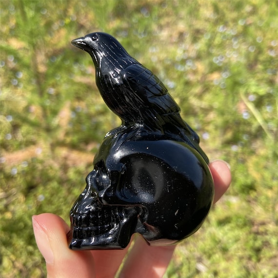 1PC Natural Obsidian Bird Skullquartz Crystal Bird - Etsy