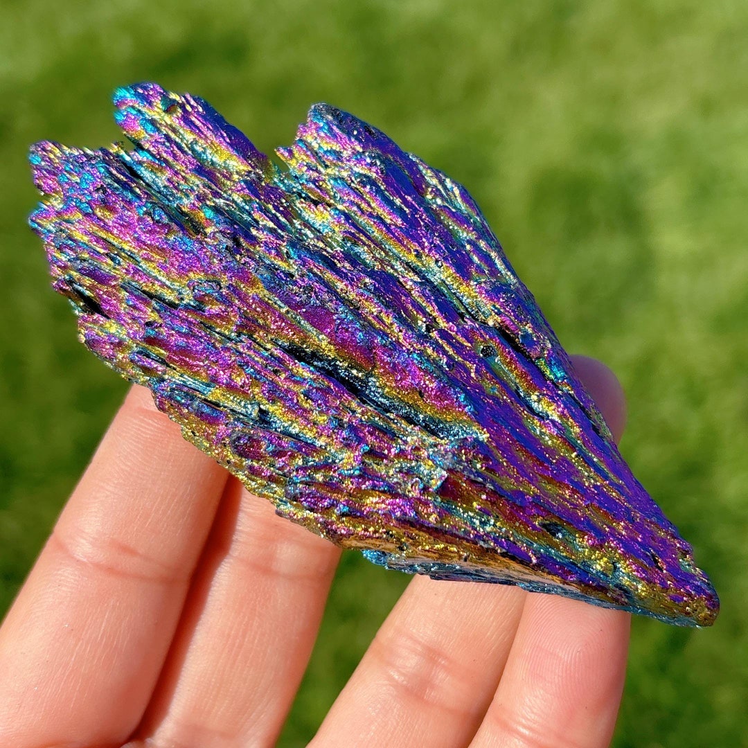 1PC Rainbow Titanium Black Kyanite,quartz Feather,mineral Specimen ...