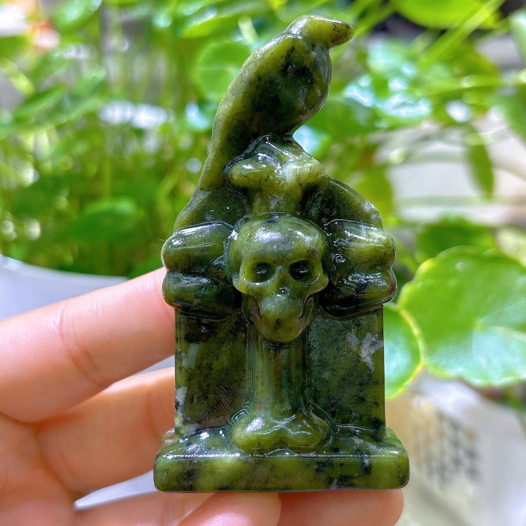 3 Natural Hsiuyen Jade Crow Skull,quartz Crystal Crow Skull,quartz ...