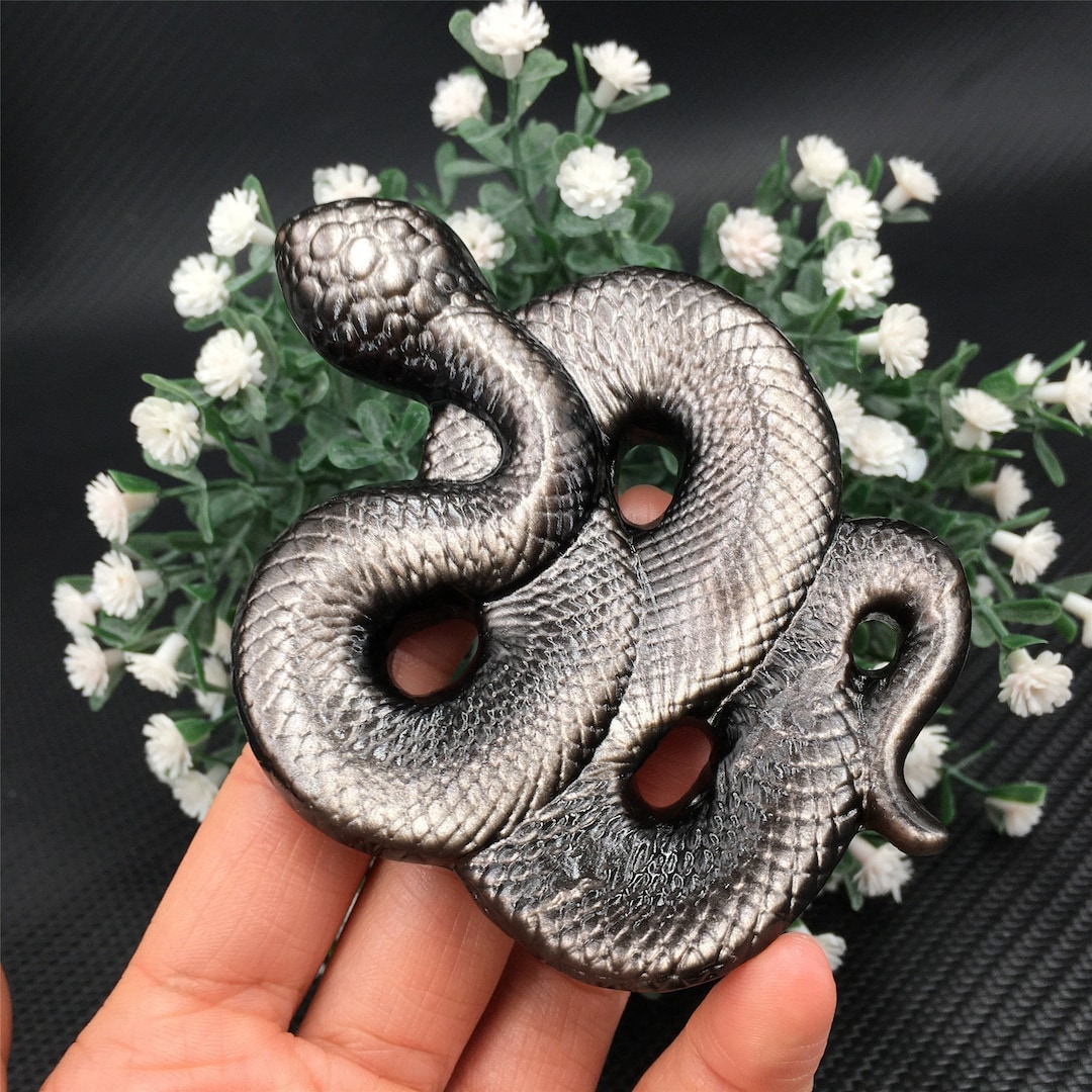 1pc Natural Silver Obsidian Snake,quartz Crystal Snake Skull,crystal ...