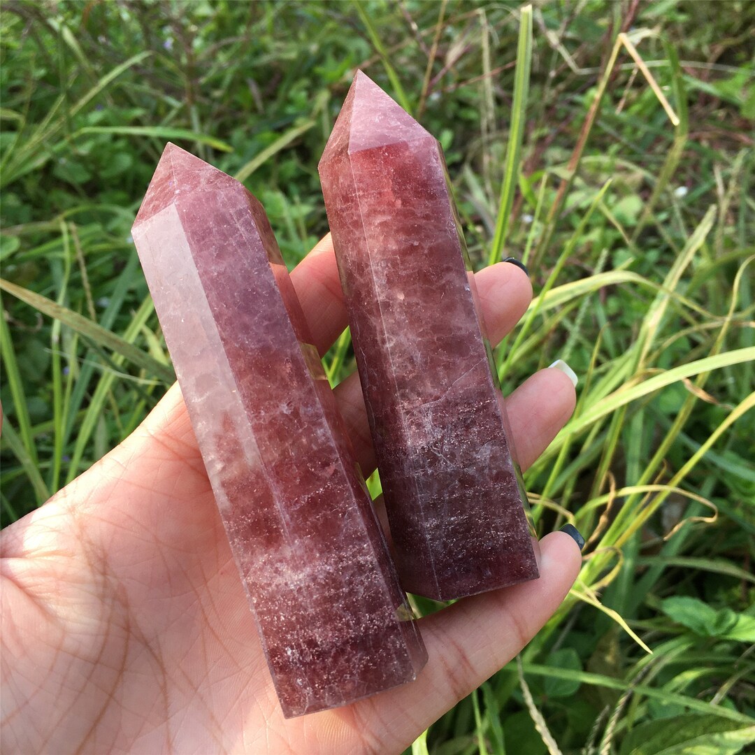 1PC Natural Strawberry Crystal Obelisk,quartz Tower,crystal Point Wand ...