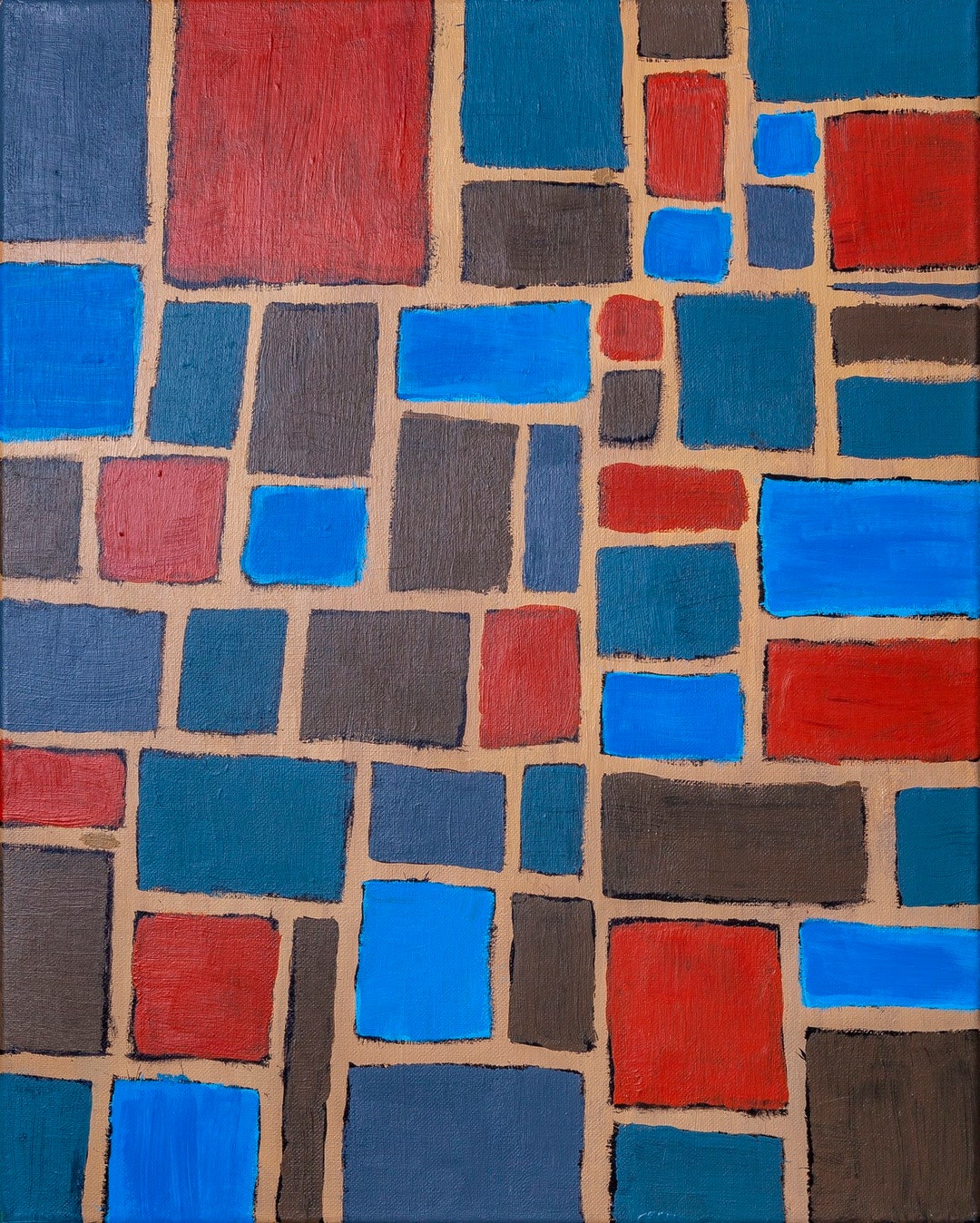 Abstract Art, Squares Art, Tan, Orange and Blue Abstract Art, Unframed ...