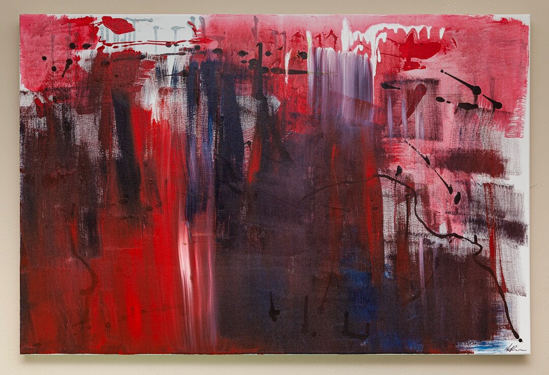 Large Red and Black Abstract Art, 24x36 Inch Abstract Painting ...