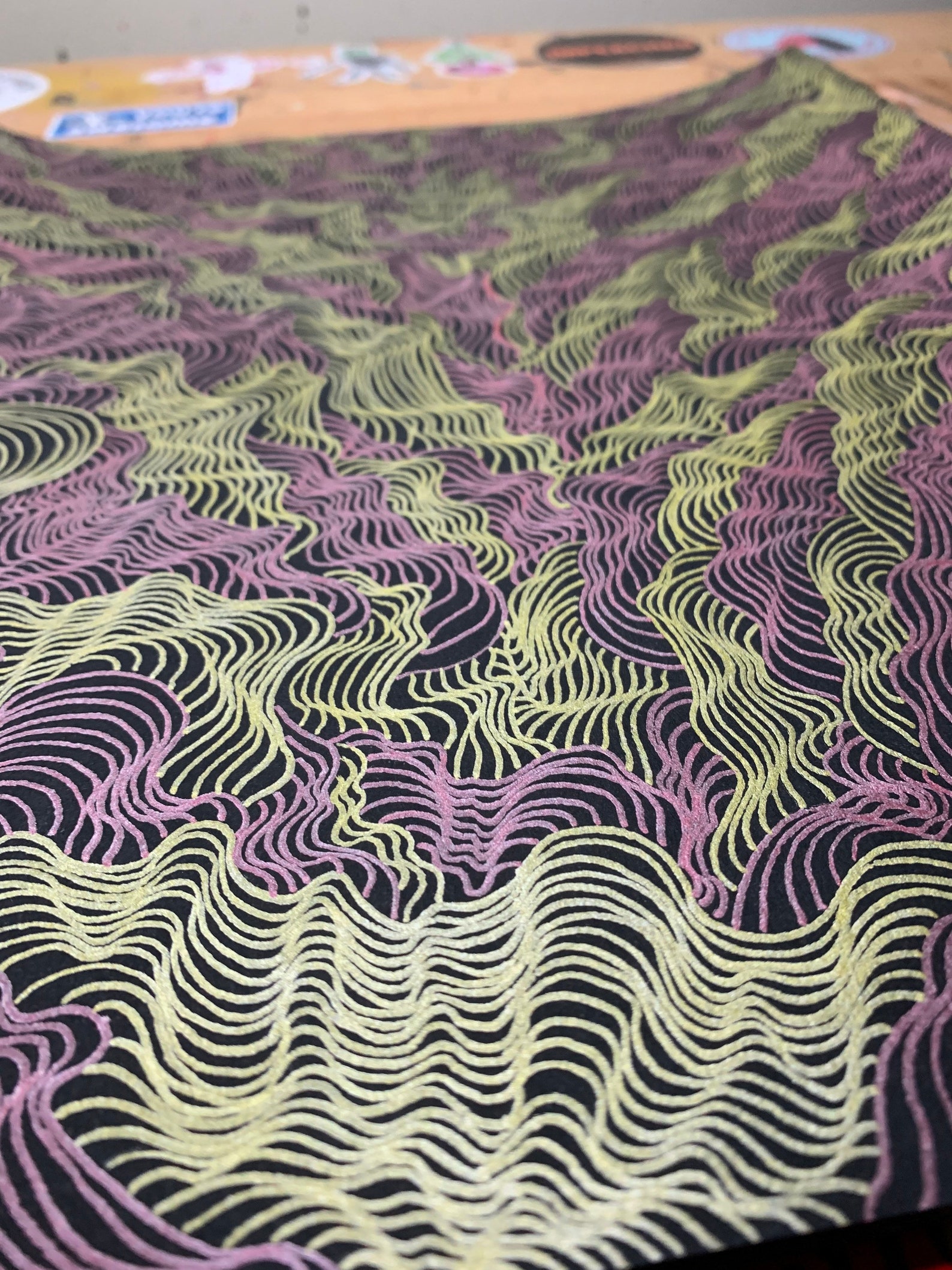 Metallic Gold & Pink Infinity Lines on 14x11 Black Mixed Media | Etsy