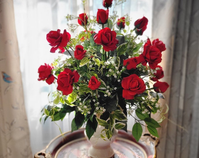 Large Red Rose Arrangement, Red Roses in Vase, Special Gift ...