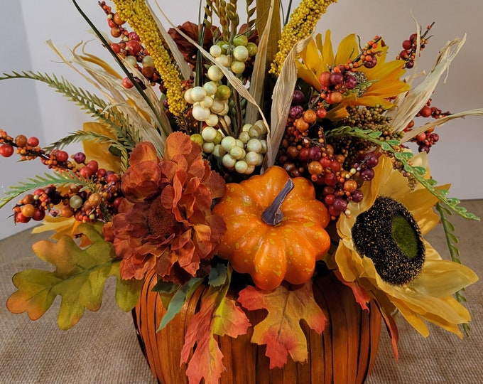 Fall Decor in Pumpkin Basket, Pumpkin Centerpiece for Dining Table ...