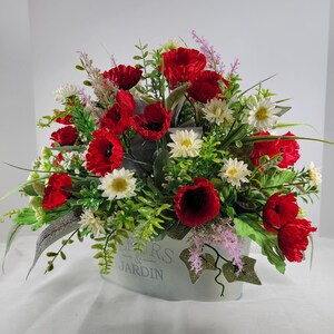 Poppies and Daisy Centerpiece, Summer Centerpiece for Dining Table ...