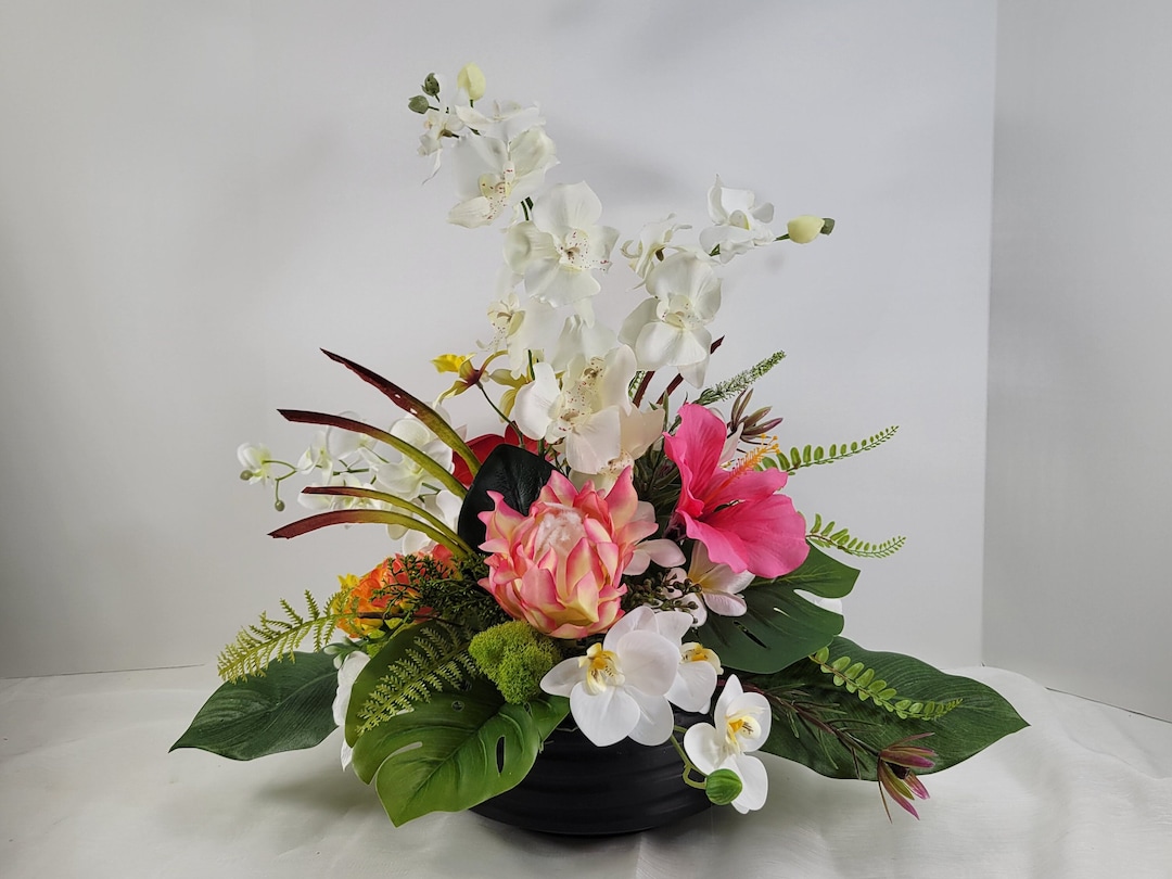 Tropical Arrangement Orchid Table Decor Unique Floral - Etsy