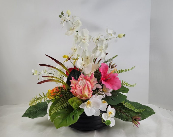 Tropical Arrangement, Orchid Table Decor, Unique Floral Centerpiece ...