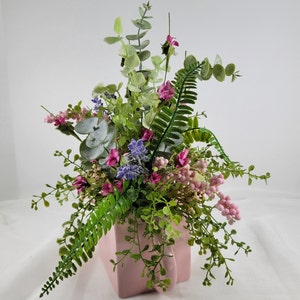 Pink Tea Pot Arrangement for Small Table, Artificial Flowers, Petite ...