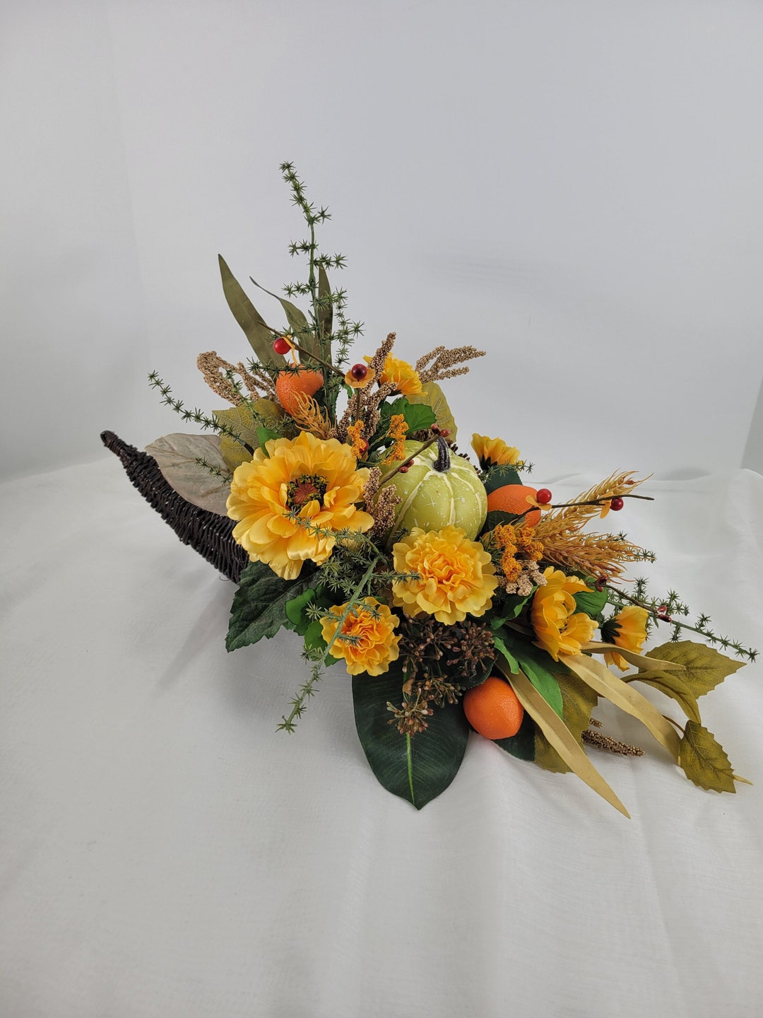 Autumn Cornucopia Centerpiece With Marigolds & Sage Pumpkin Rustic ...