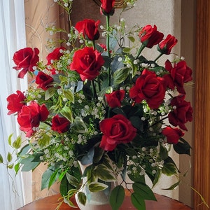 Large Red Rose Arrangement Red Roses in Vase Special Gift - Etsy