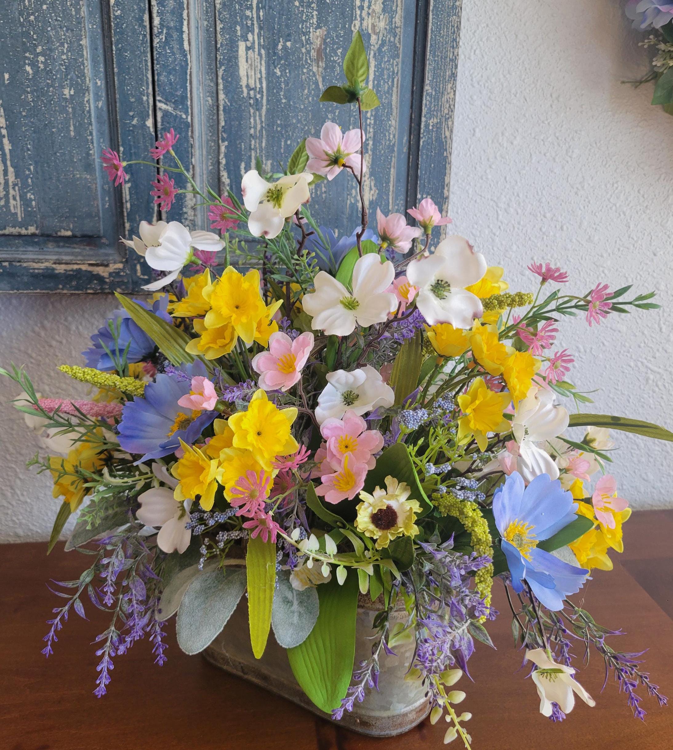 Rustic Farmhouse Wildflower Centerpiece: Artificial Meadow Floral ...