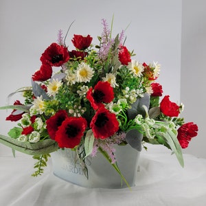 Poppies and Daisy Centerpiece, Summer Centerpiece for Dining Table ...