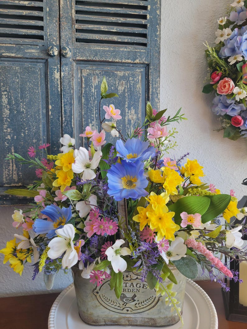 Rustic Farmhouse Wildflower Centerpiece: Artificial Meadow Floral ...