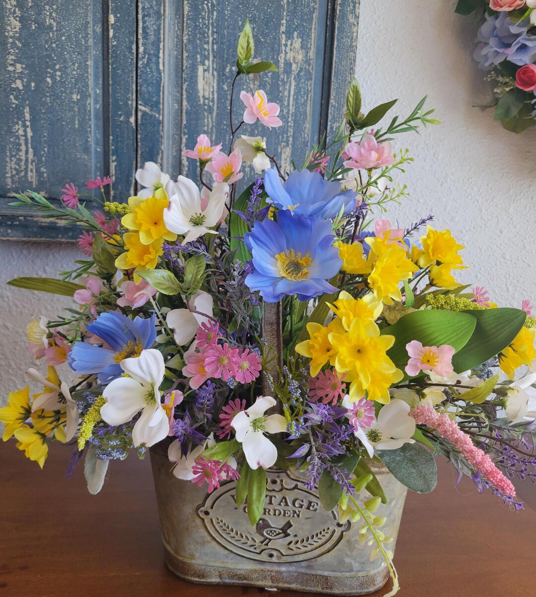 Rustic Farmhouse Wildflower Centerpiece: Artificial Meadow Floral ...