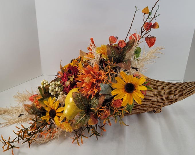 Rustic Cornucopia Harvest Decor for Autumn Table Centerpiece and ...