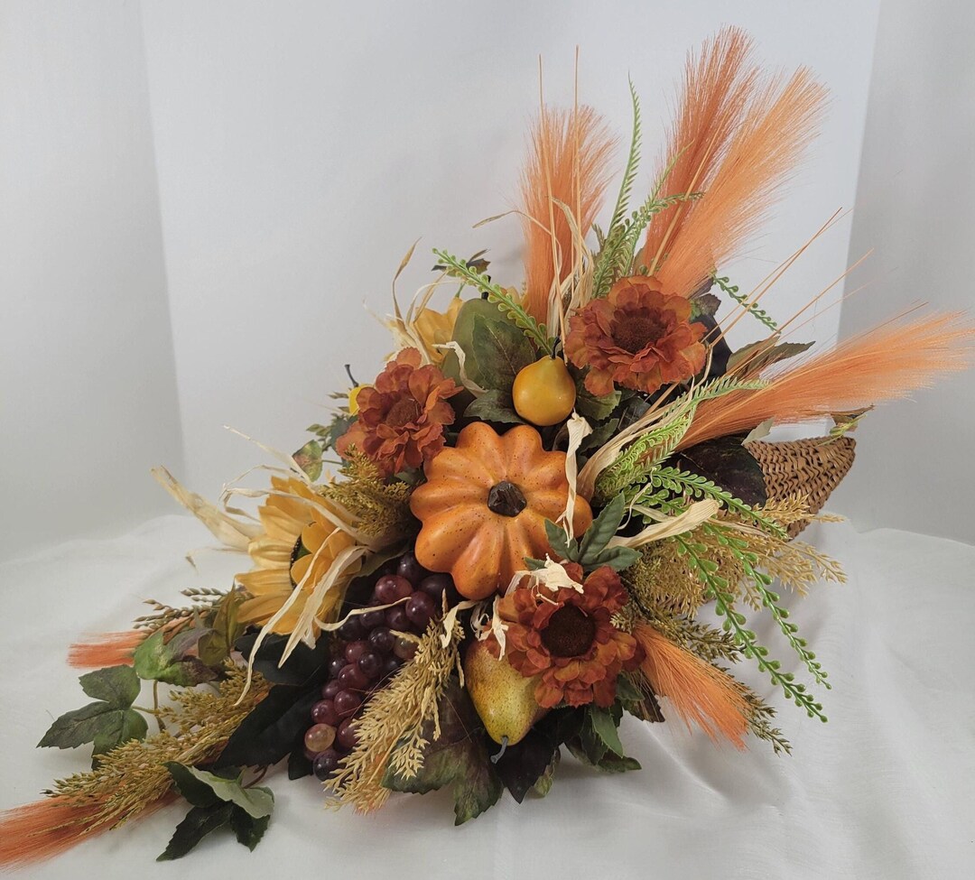 Elegant Autumn Cornucopia Centerpiece With Sunflowers and Pumpkin for ...