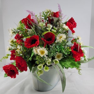 Poppies and Daisy Centerpiece, Summer Centerpiece for Dining Table ...