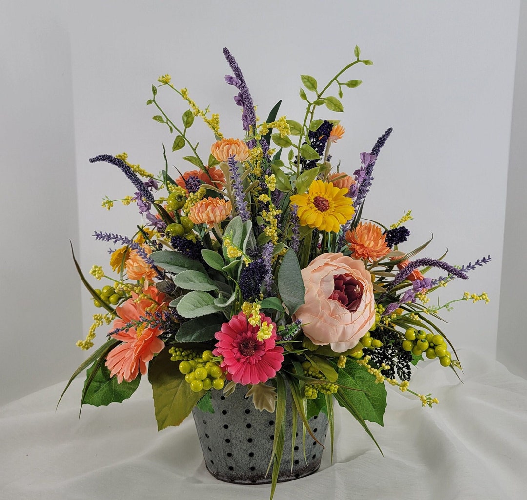 Wildflower Arrangement for Kitchen, Colorful Centerpiece for Dining ...