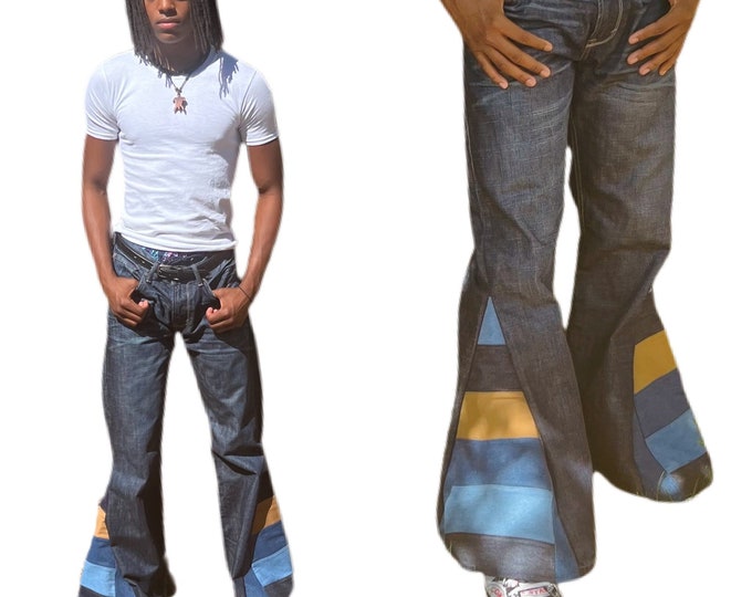 Patchwork Bellbottom Jeans, UNISEX Jeans, Men's Bellbottom Jeans ...